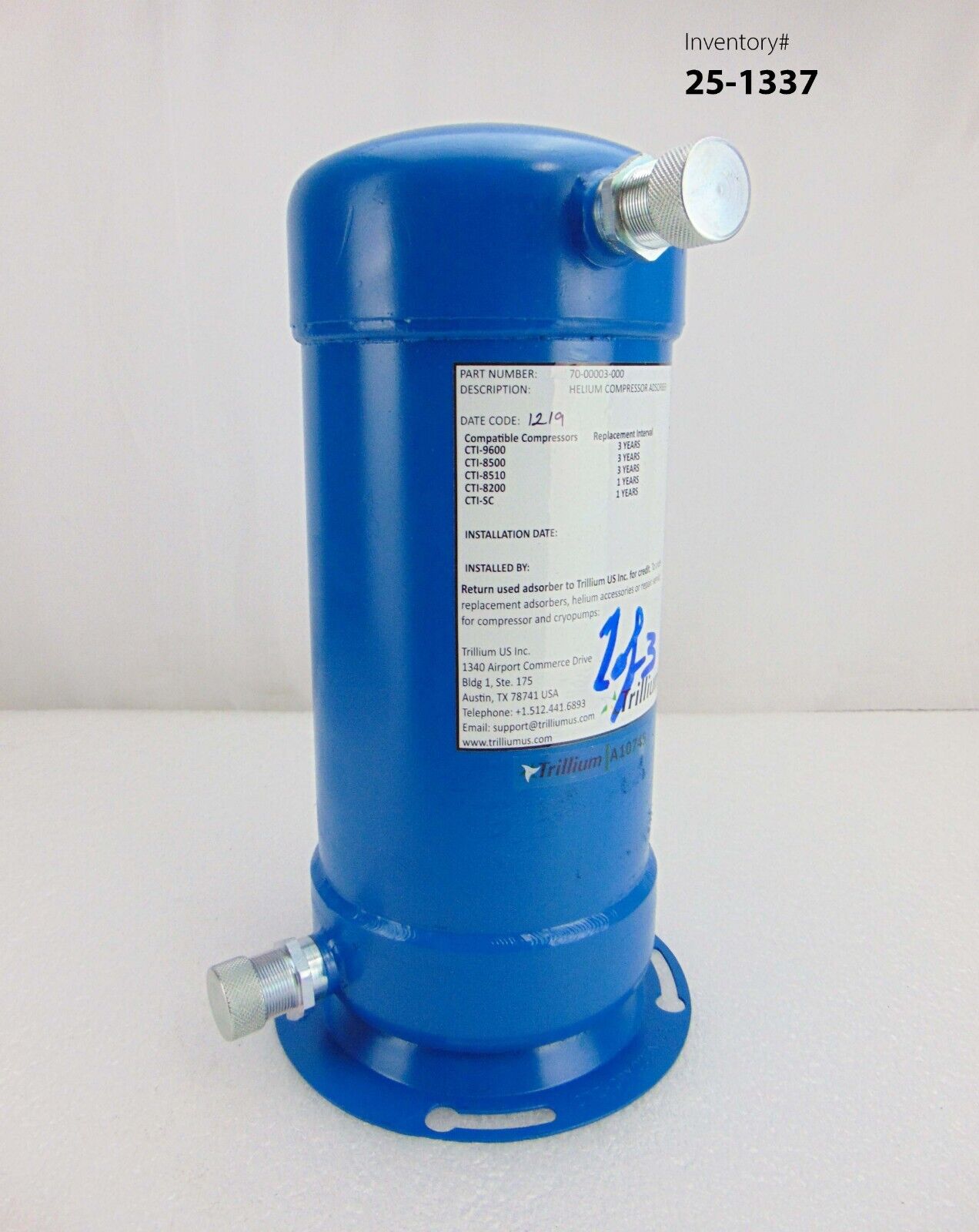 Trillium 70-00009-000 Helium Compressor Adsorber *used working– Tech ...