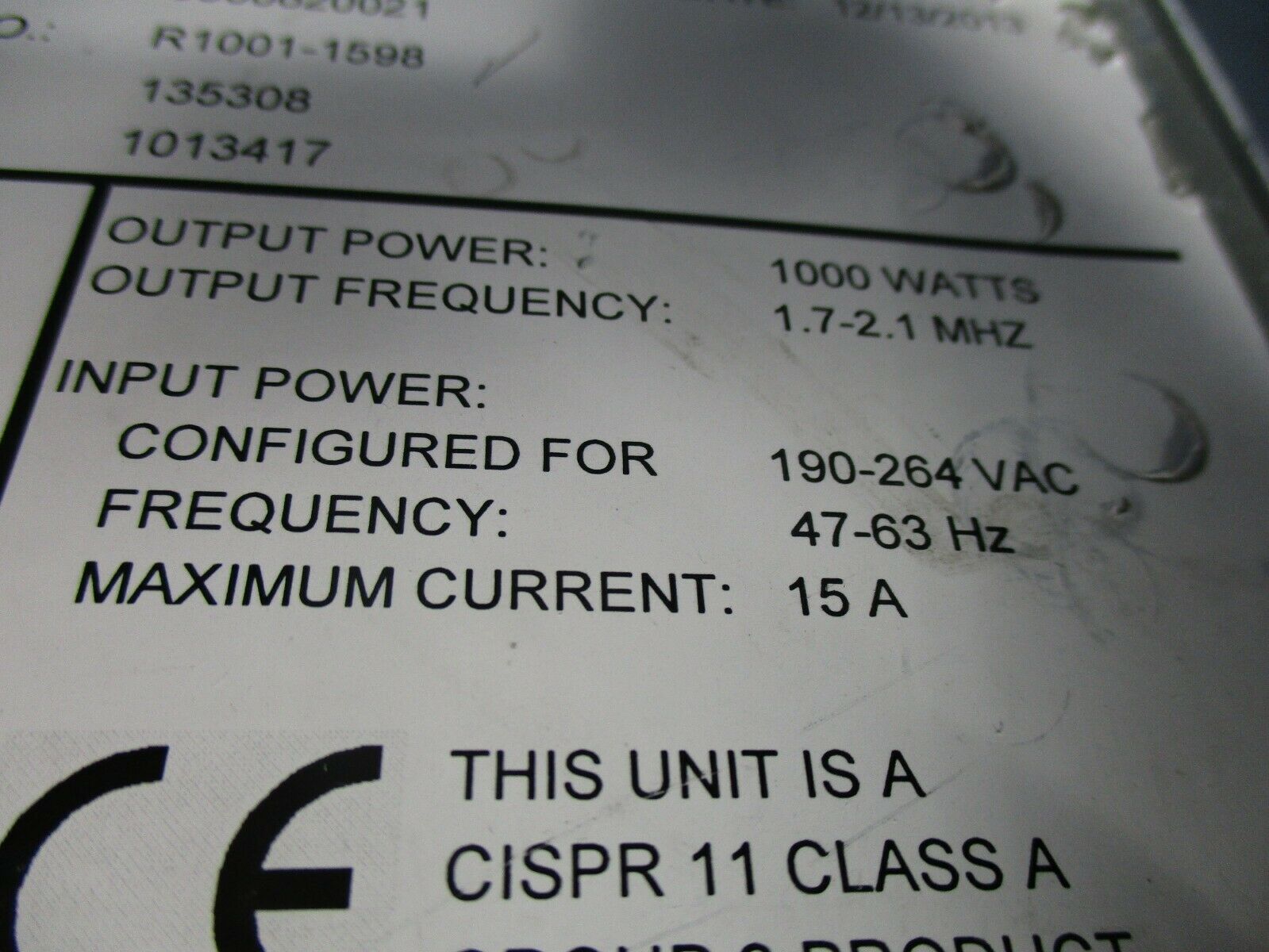 Seren R1001 RF Generator 9600620021, 1000W, 1.7-2.1 MHz (Used Tested ...