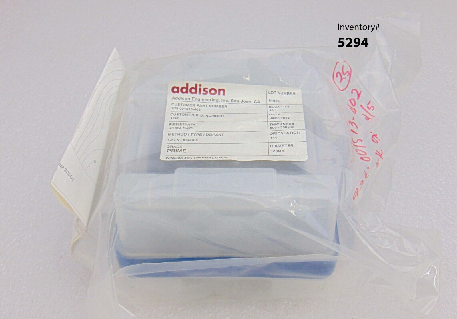 Addison 925-001513-402 Wafer 100mm, 25-Piece *new surplus | Tech ...